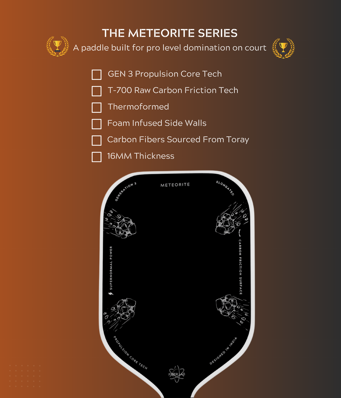 Meteorite 3rd Generation Pickleball Paddle Elongated 16MM